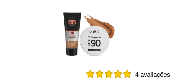 Combo Make Vult: Pó Compacto Cor 5 FPS 90 6g + Sérum Facial BB Cream FPS 60 30ml | Vult